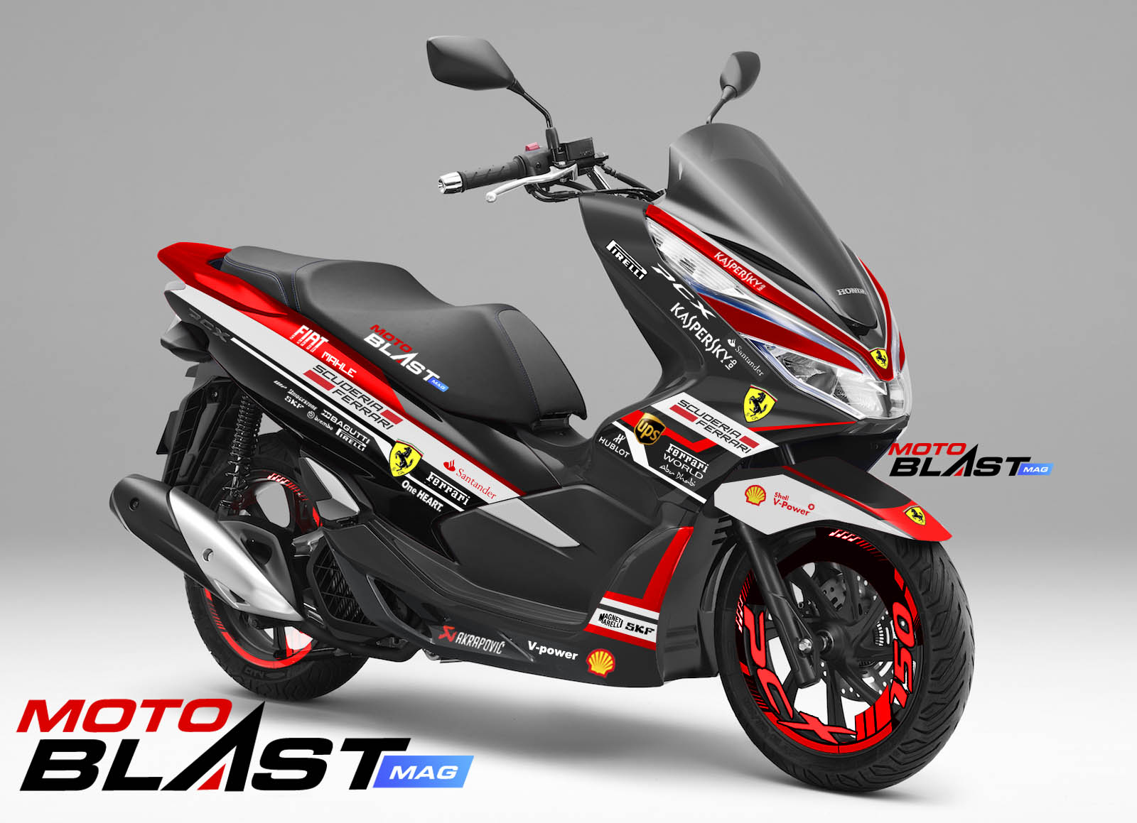Decal Stiker Honda PCX 150 BLACK FERRARI RED - Motoblast.id