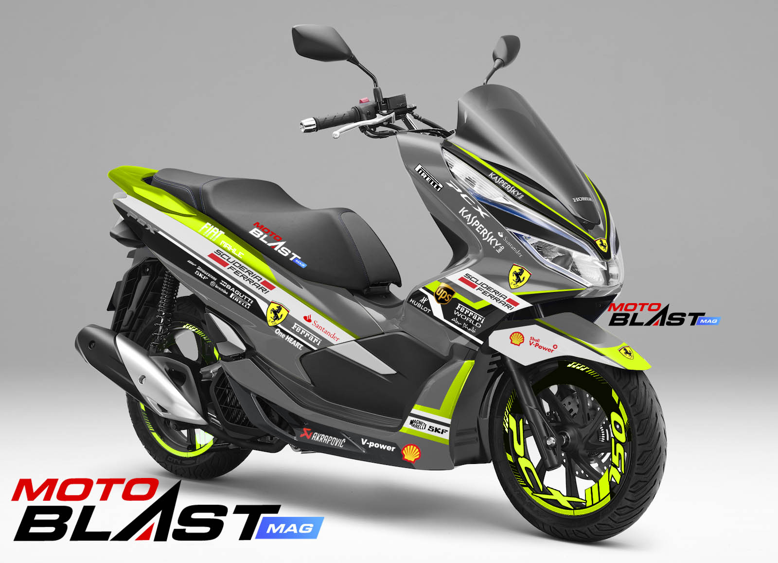 Decal Stiker Honda PCX 150 GREY FERRARI GREENLIME - Motoblast.id